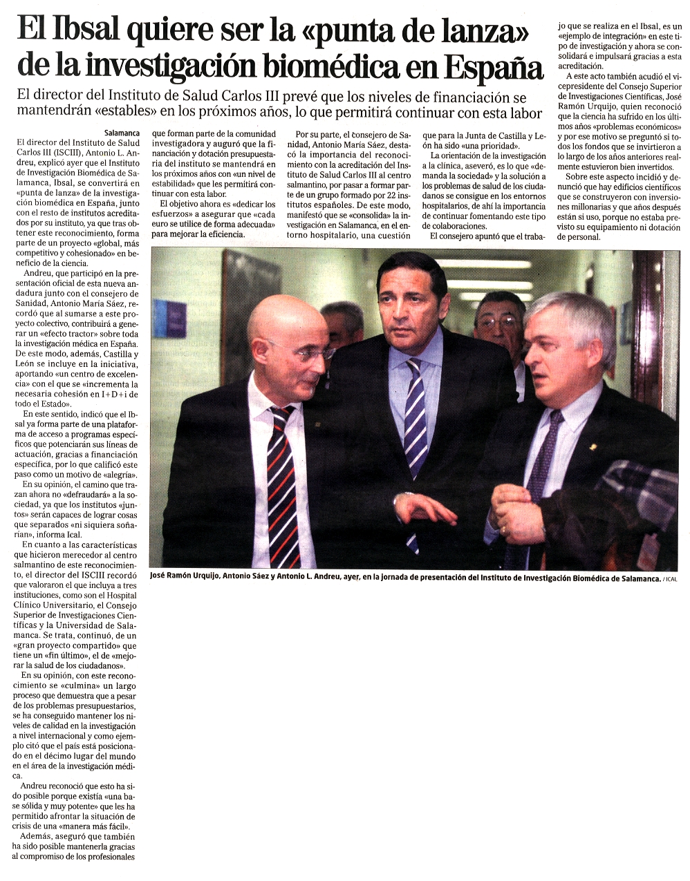 El IBSAL quiere ser la "punta de lanza" de la investigación biomédica en España. | Universidad ...